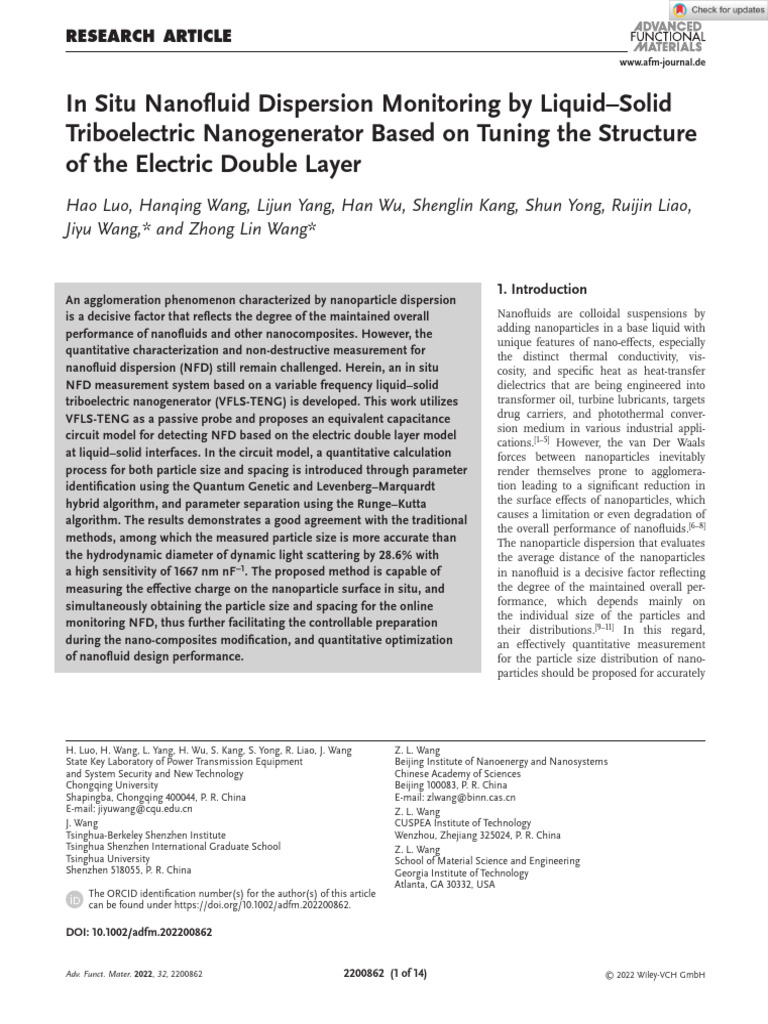 Adv Funct Materials - 2022 - Luo - in Situ Nanofluid Dispersion ...