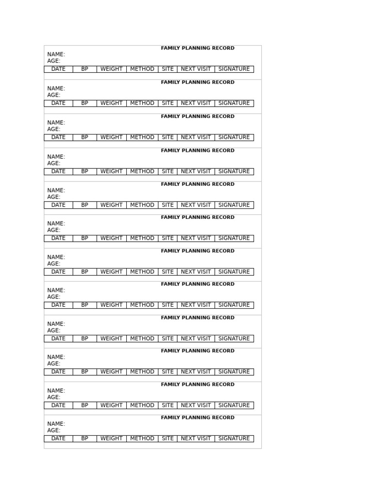Family Planning Record Template | PDF