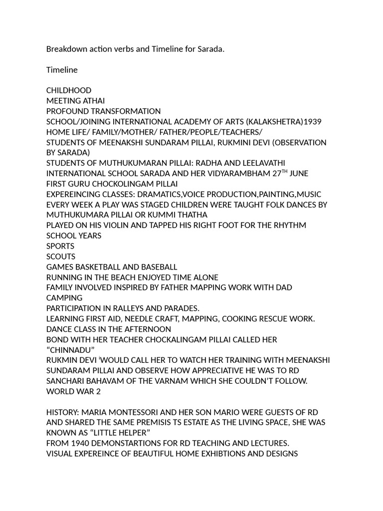 Breakdown Action Verbs and Time Line For Sarada | PDF