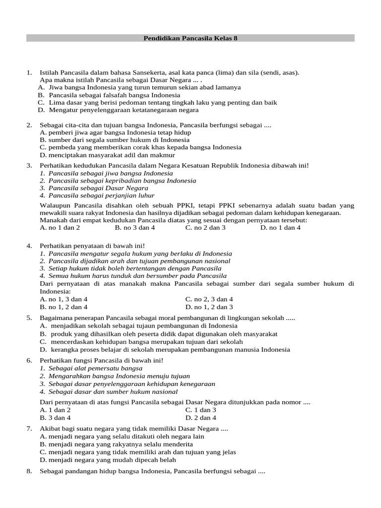 Contoh Soal PPKN Kelas 8 | PDF