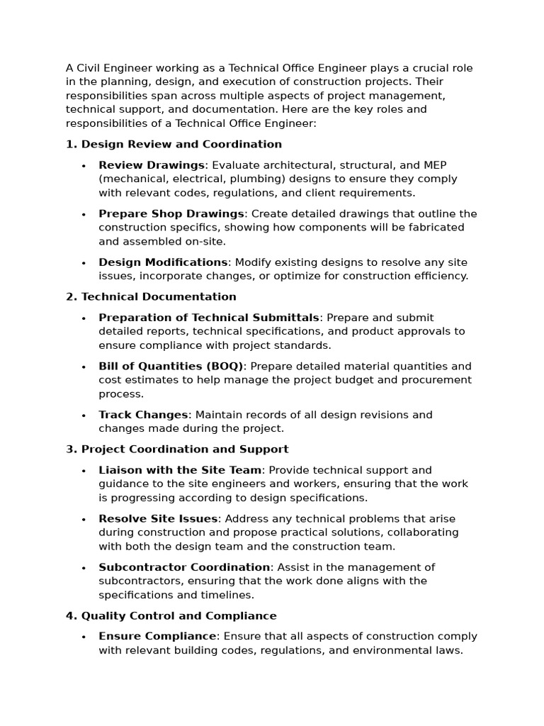 Technical Office Engineer Roles | PDF | Specification (Technical ...