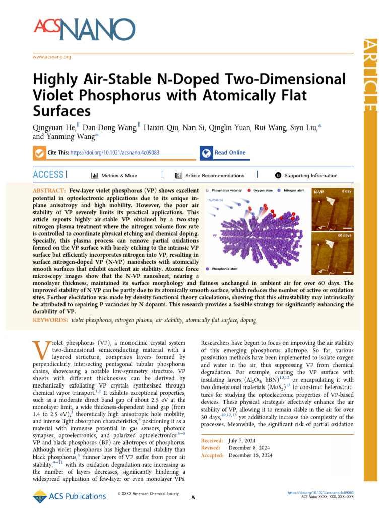 He Et Al 2024 Highly Air Stable N Doped Two Dimensional Violet ...