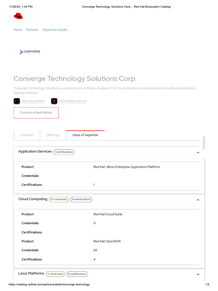 Converge Technology Solutions Corp. - Red Hat Ecosystem Catalog | PDF | Red Hat | Computing