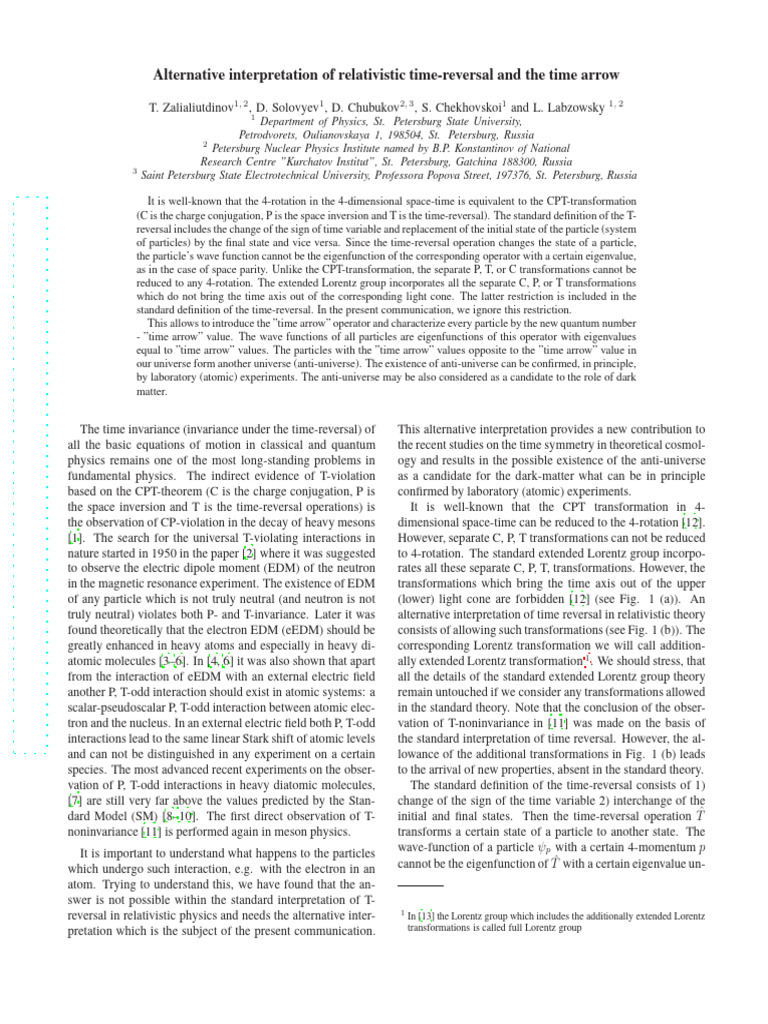 13 May. Alternative Interpretation of Relativistic Time-Reversal and ...