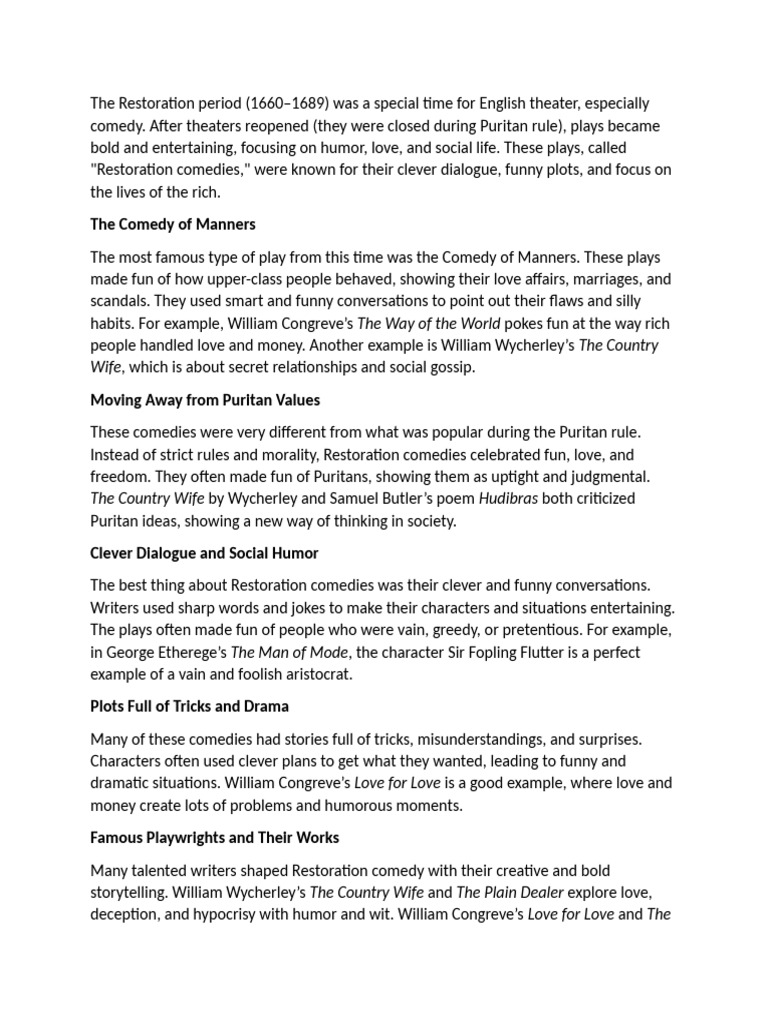 Restoration Comedy: Wit and Society | PDF | Restoration Comedy