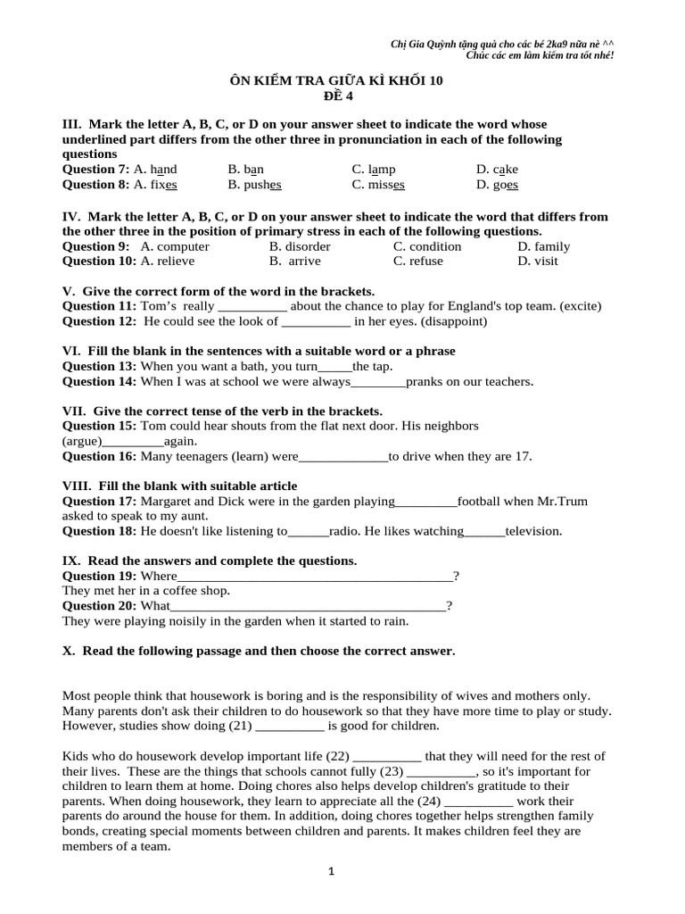 ĐỀ 4 - ÔN KTGK 10 | PDF | Sleep