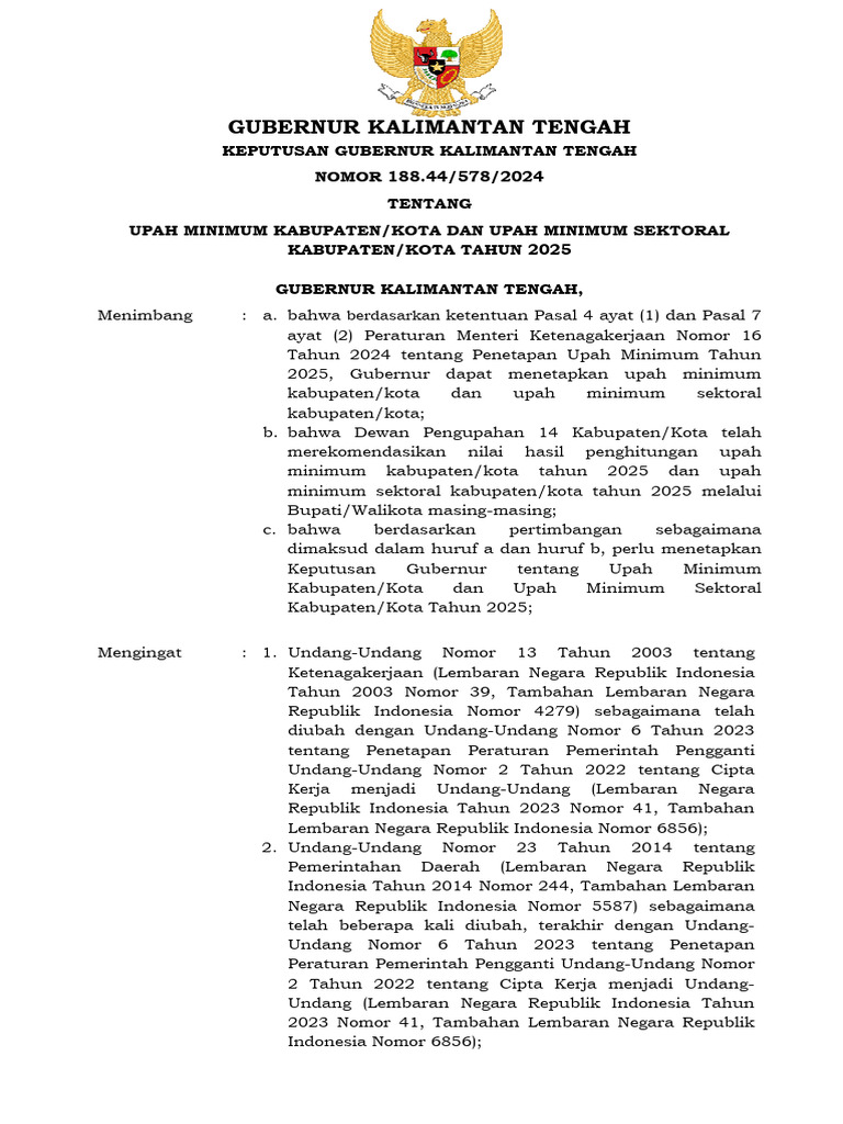 SK UMK Kalimantan Tengah - 2025 | PDF