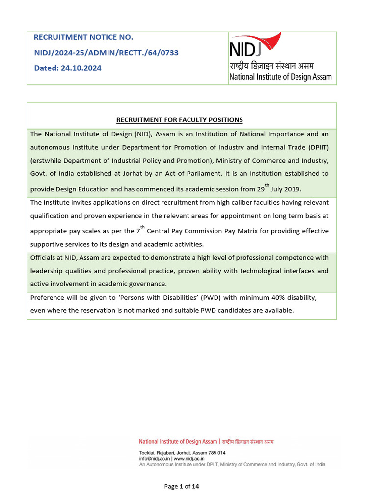 NID Faculty Advertisement 2024 | PDF | Textiles | Clothing