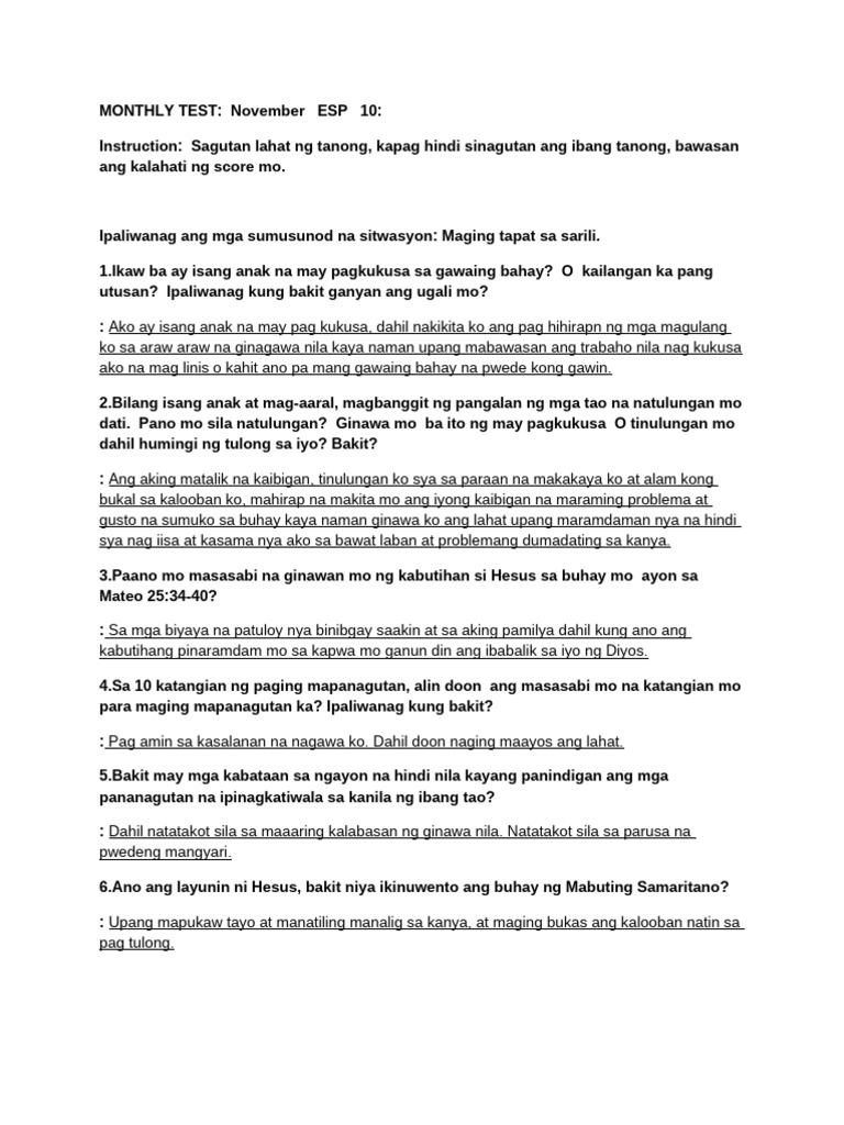 ESP 10 Monthly Test | PDF
