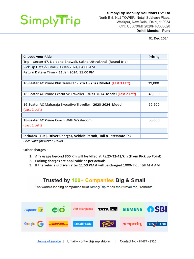Himanshu - SimplyTrip Pricing (2) | PDF
