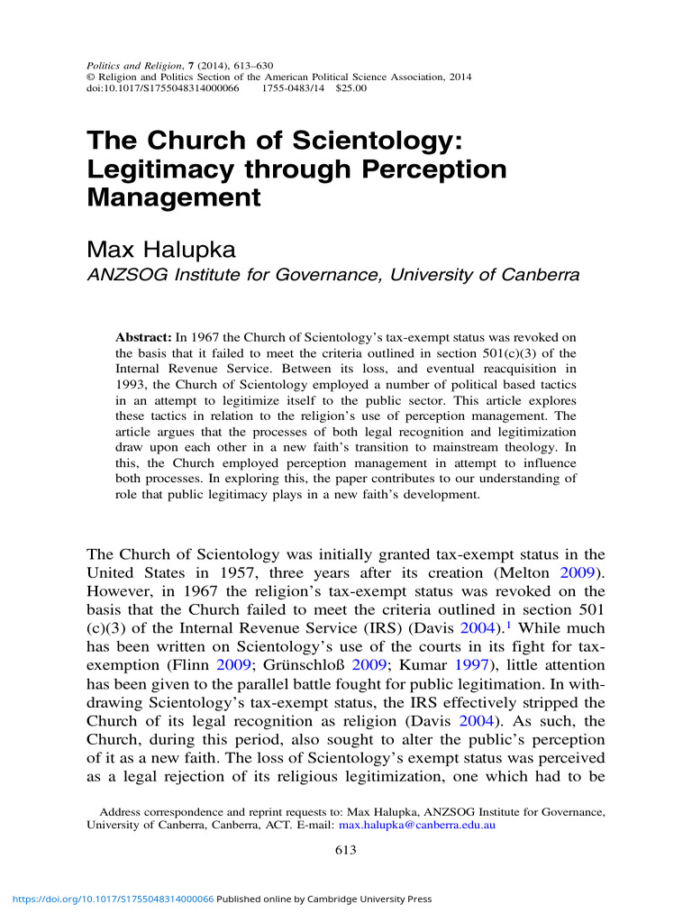 the-church-of-scientology-legitimacy-through-perception-management (1) | PDF | 501(C ...