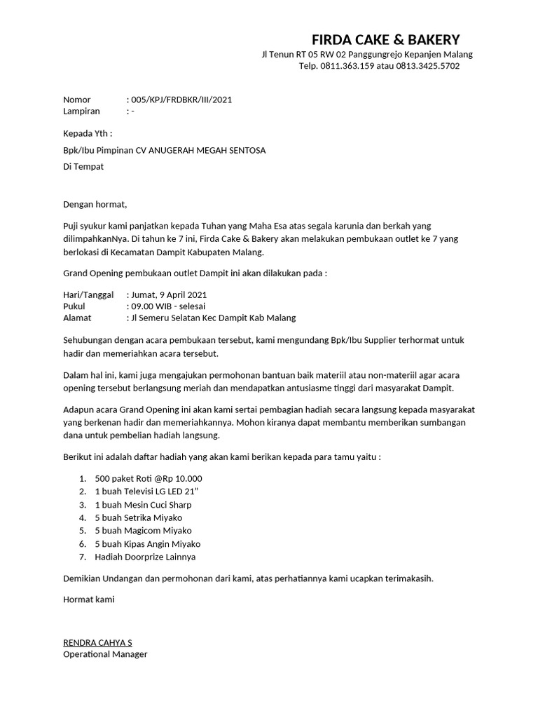 proposal dan undangan opening dampit | PDF