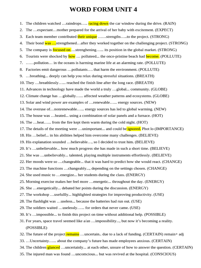 WORD FORM Unit 4 L P 10 - 14-12-2024 | PDF | Climate Change | Natural ...