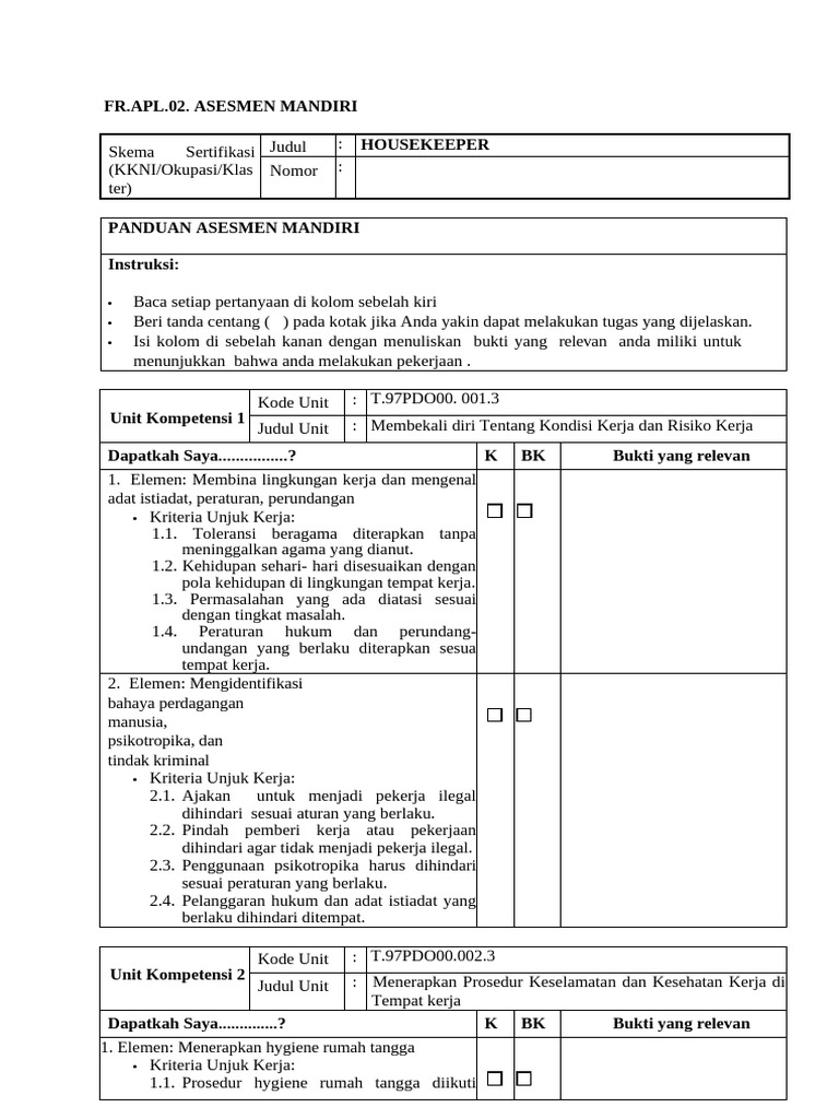 2. FR.APL 02. Asesmen Mandiri | PDF
