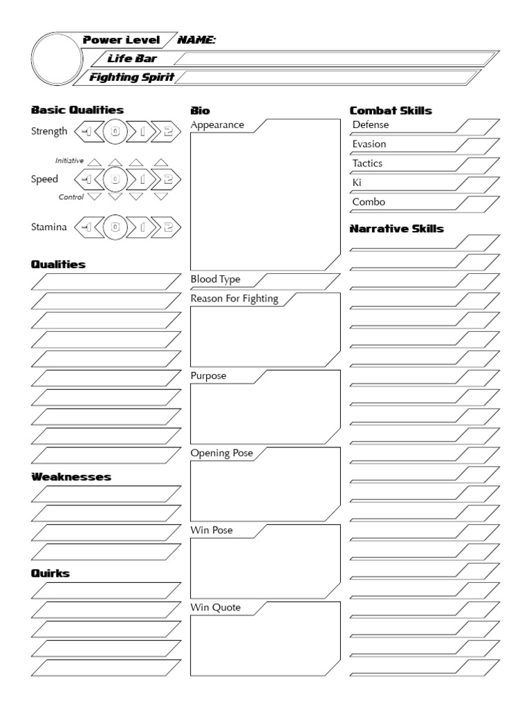 Character Sheet for Fighting Games | PDF