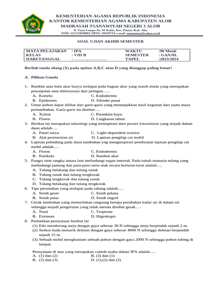 Soal Ipa Kelas 8b(Ansarullah Narang) | PDF