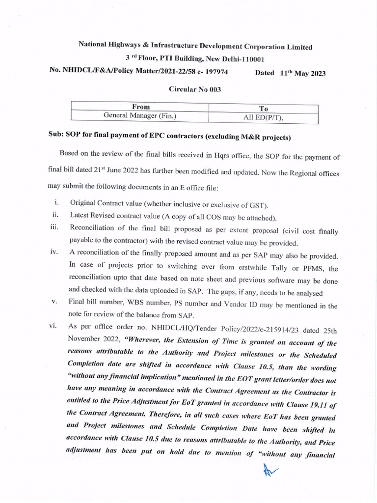 SOP For Final Payment | PDF