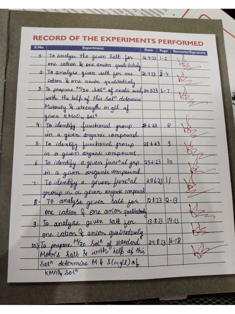 Chemistry Lab Manual Work | PDF