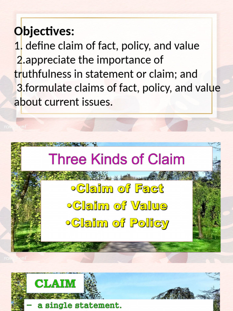 Claim of Fact Policy and Value Activities | PDF