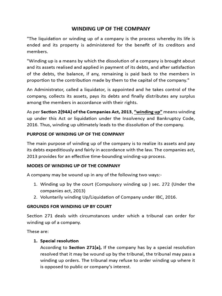 Winding Up of The Company | PDF | Liquidation | Corporate Law