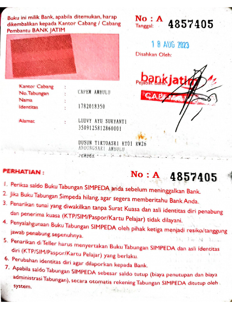 Rek Bank Jatim | PDF