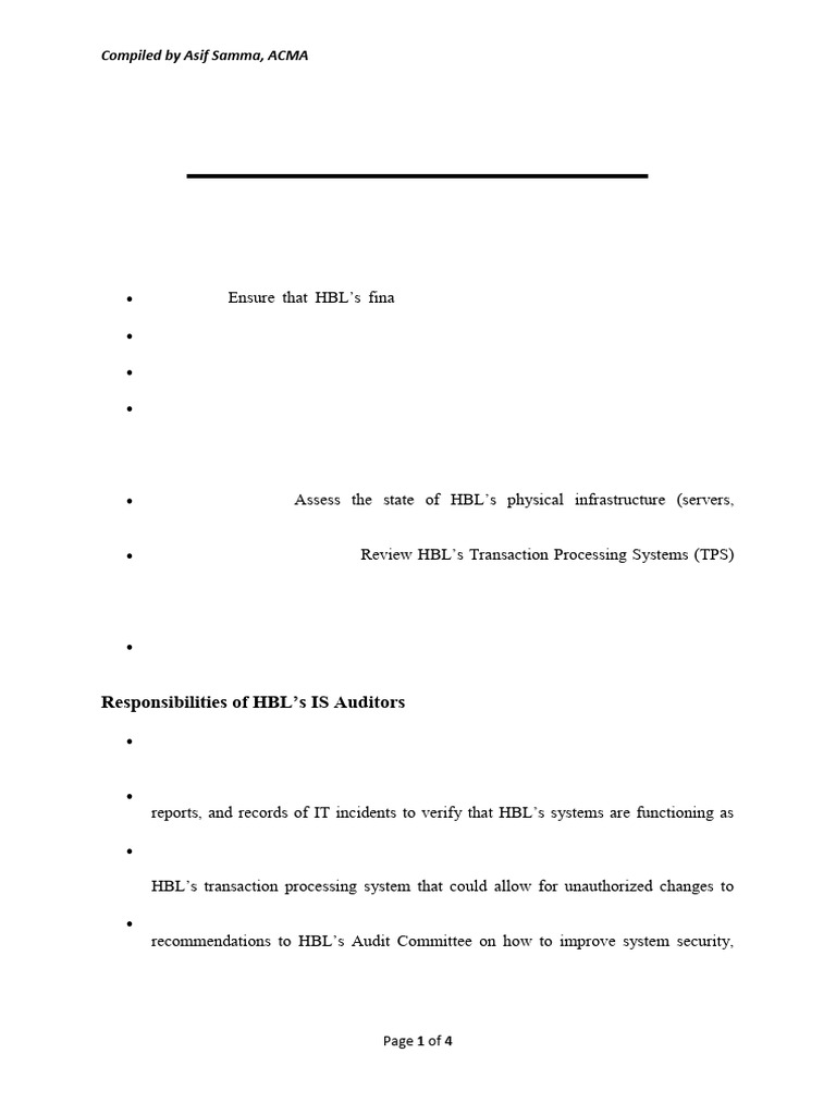 IS audit charter of HBL | PDF | Audit | Regulatory Compliance