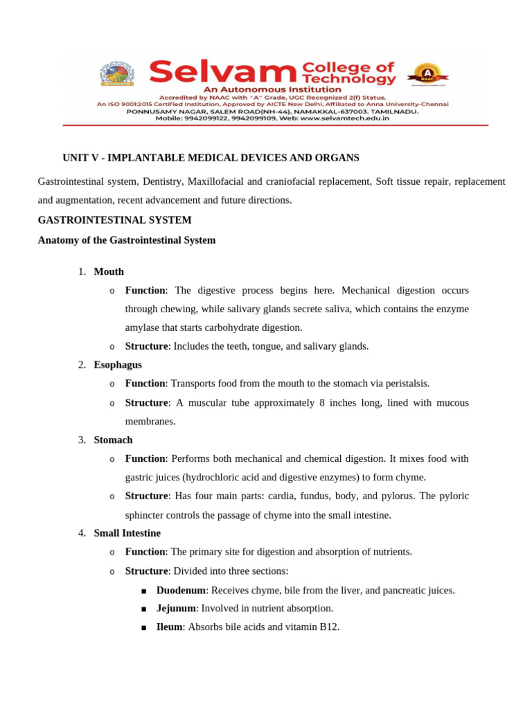 UNIT 5 NOTES | PDF | Dental Implant | Gastrointestinal Tract