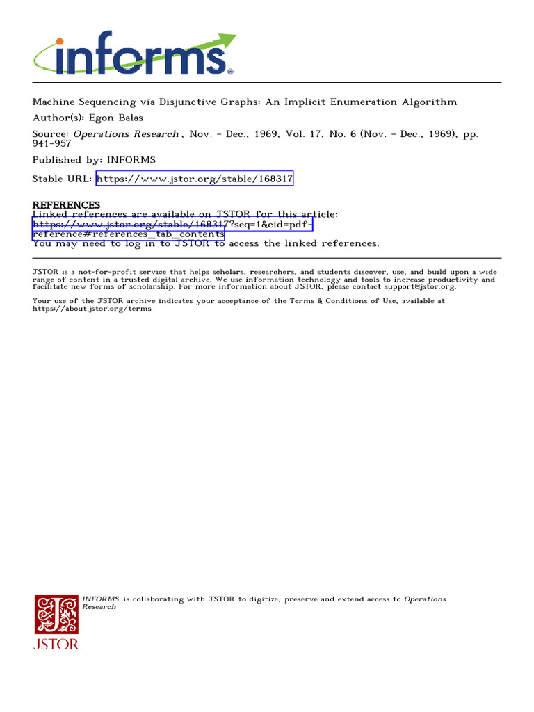 Machine Sequencing Via Disjunctive Graphs An Implicit Enumeration Algorithm | PDF | Vertex ...