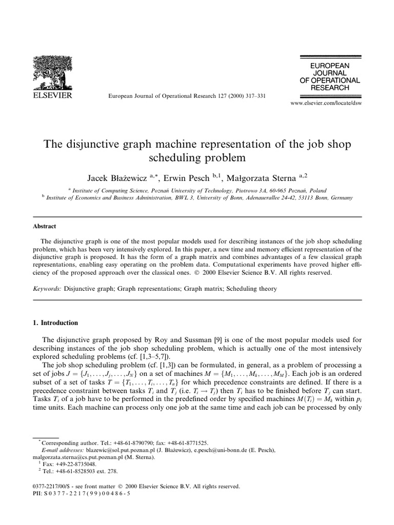 The Disjunctive Graph Machine Representation of the Job Shop Scheduling Problem | PDF ...