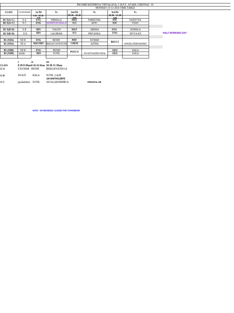 10&11&12TH Monday SPL Time Table 23D | PDF