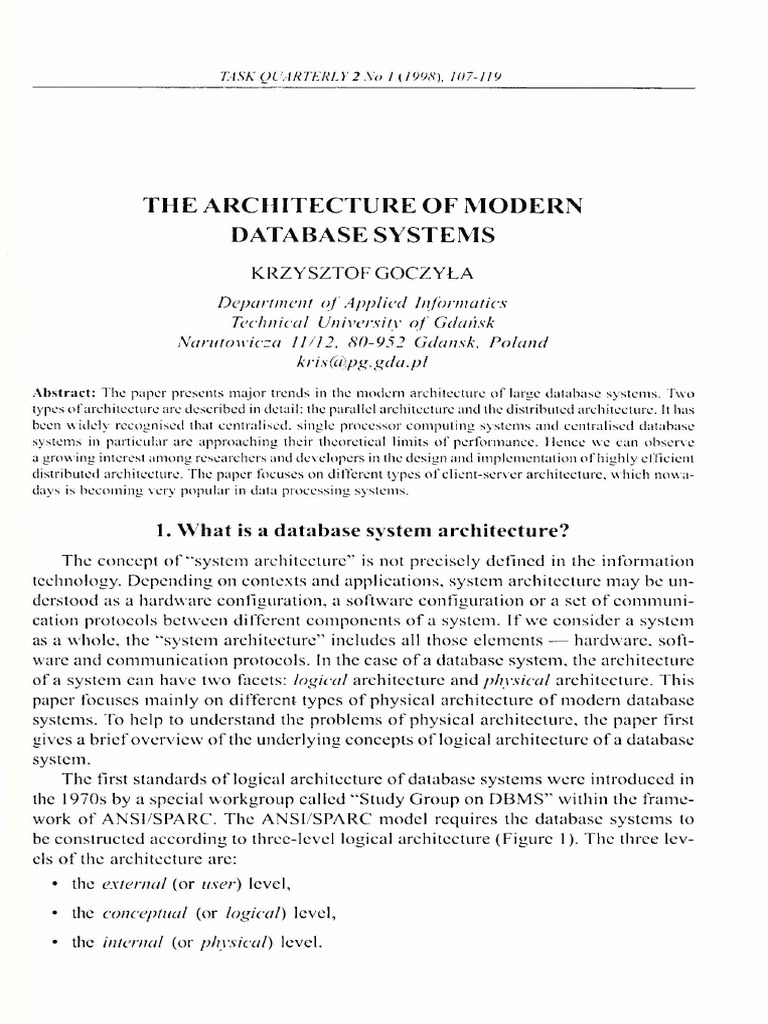 1998 - The Architecture of Modern Database | PDF | Databases | Replication (Computing)