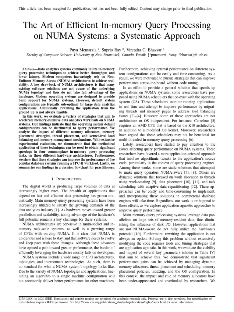 2020 - ICDE2020 NUMA Main Memory Query | PDF | Thread (Computing) | Databases