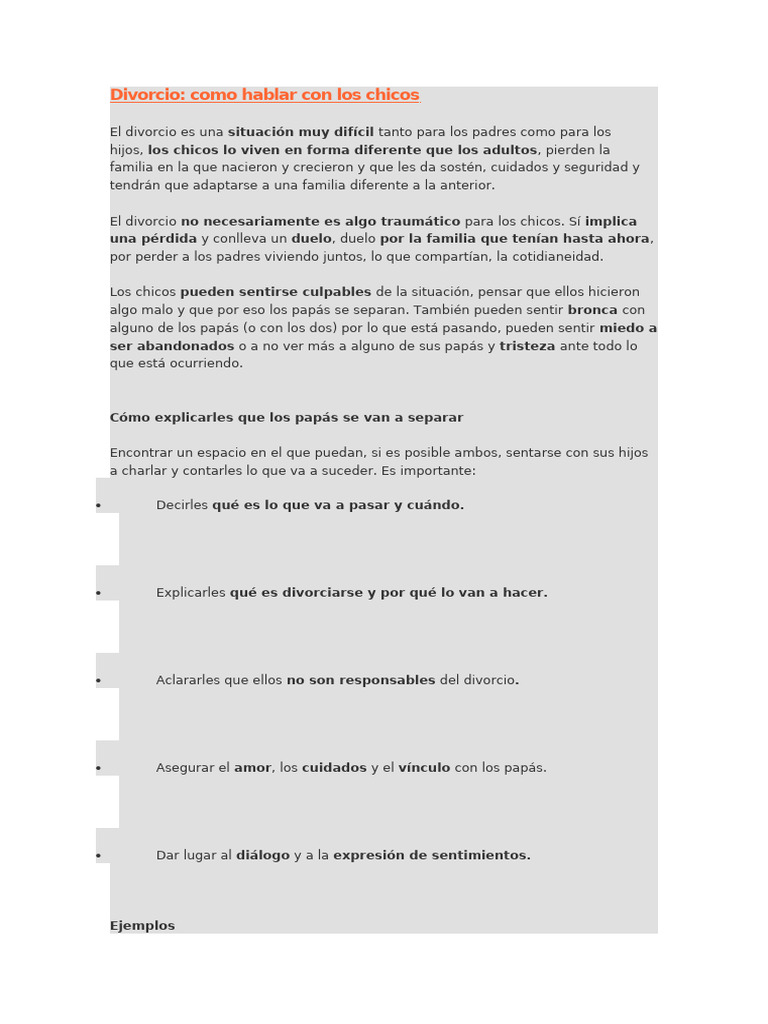 El Divorcio - Como Hablar Con Los Chicos | PDF | Divorcio | Dolor