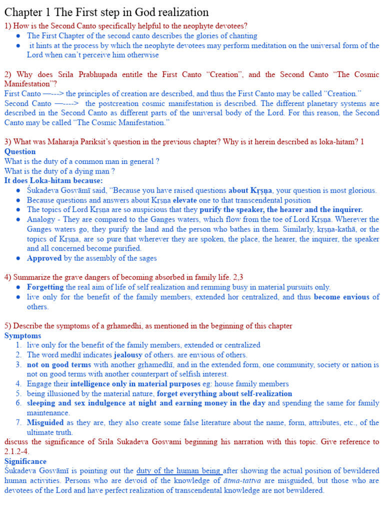 SKPDD Canto 2 CH 1-10 Question Bank | PDF | Yoga | Indian Philosophy