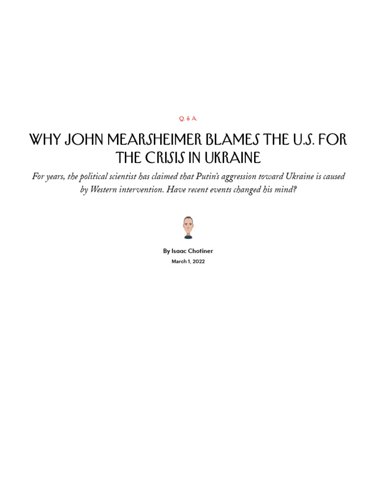 Mearsheimer: U.S. Role in Ukraine Crisis | PDF | Vladimir Putin | World ...
