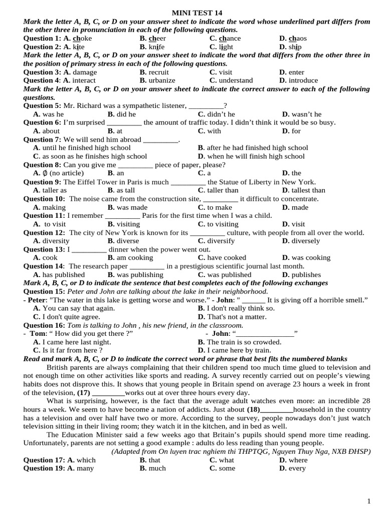 Mini Test 14 Pdf