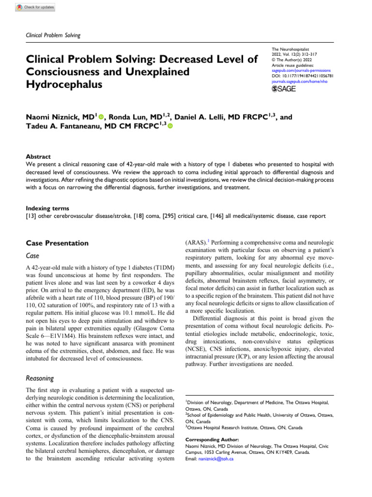 Clinical Problem Solving Decreased Level of Consciousness and ...