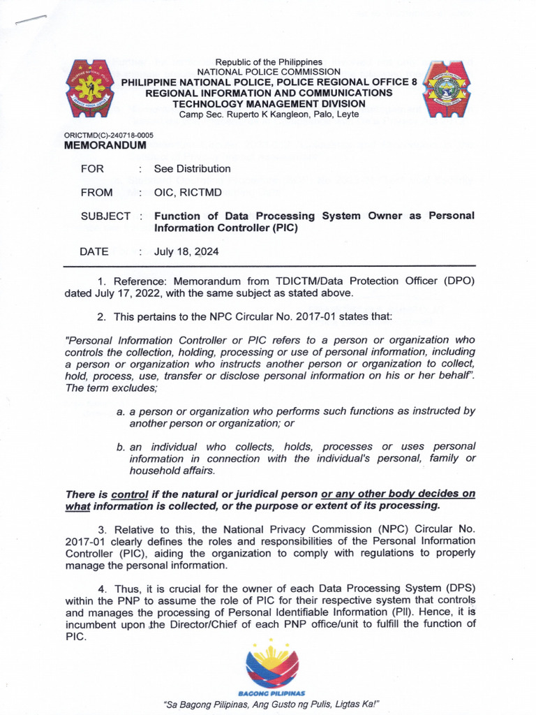 Function of Data Processing System Owner As Personal Information ...