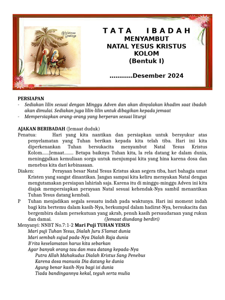 Tata Ibadah Menyambut Natal Yesus Kristus Kolom Bentuk I | PDF