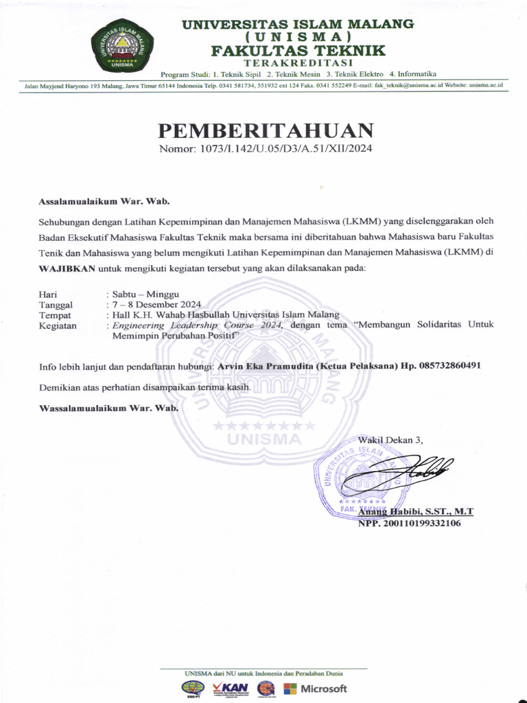 Pemberitahuan Mengikuti LKMM | PDF