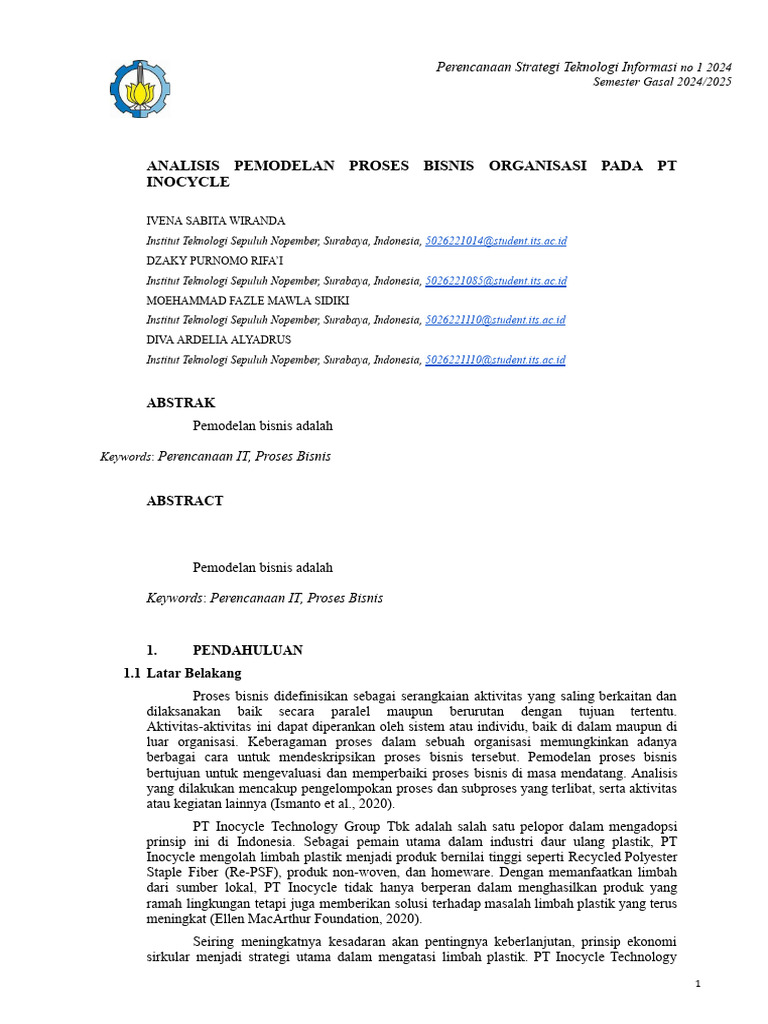 Analisis Proses Bisnis PT Inocycle | PDF