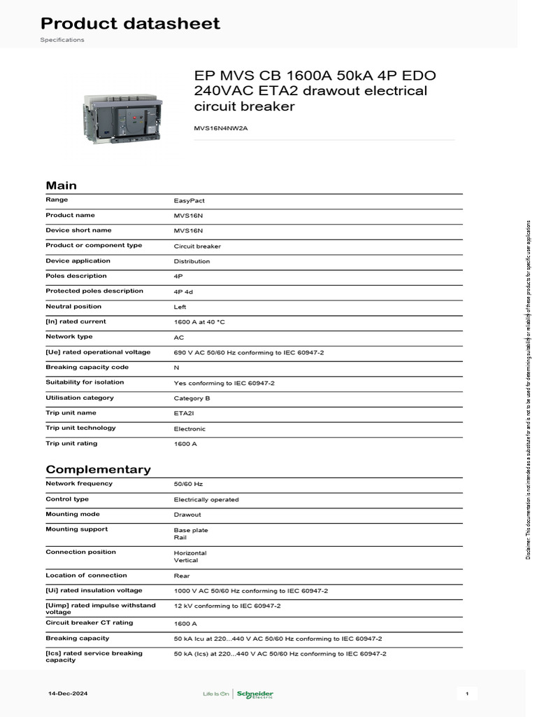 Schneider Electric - EasyPact-MVS - MVS16N4NW2A | PDF | Alternating ...