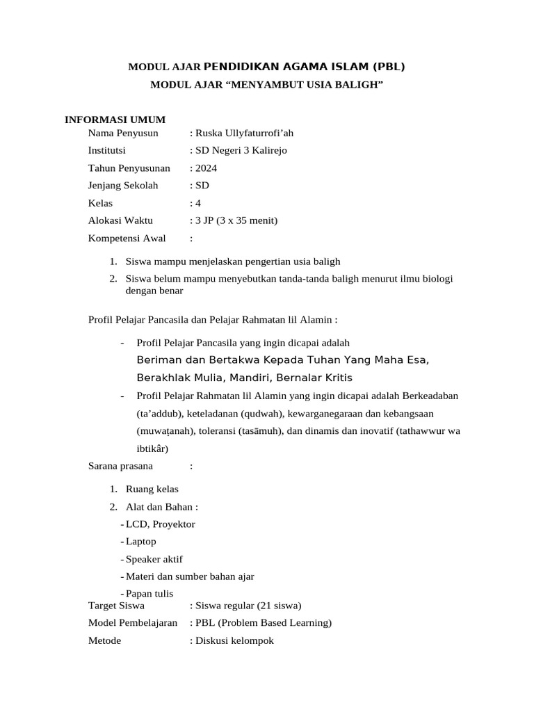 Modul Ajar PBL, PJBL Rus | PDF