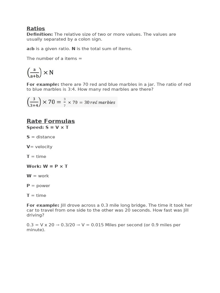 Understanding Ratios and Rate Formulas | PDF