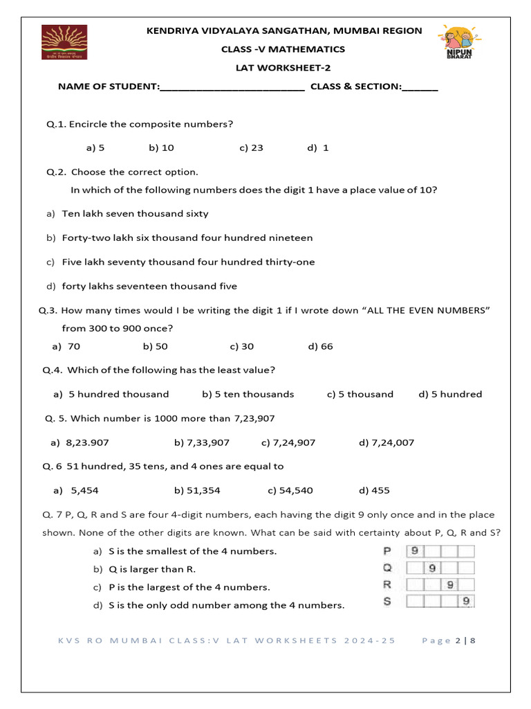 Lat Class V Maths Set 2 | PDF