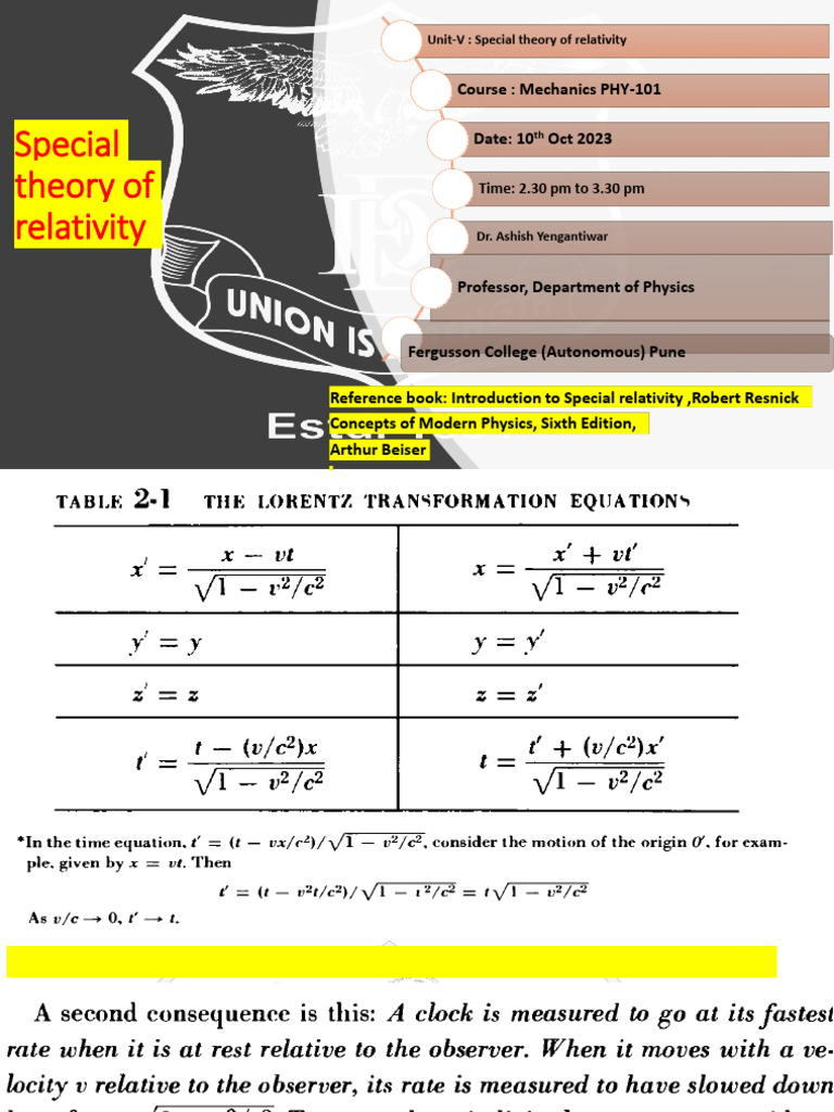 Lecture PPT Time Dilation 10-10-2023 | PDF