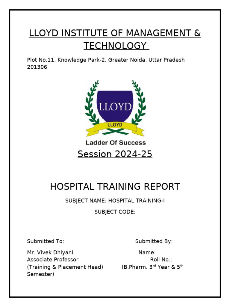 Hospital Traning-I Cover Page | PDF