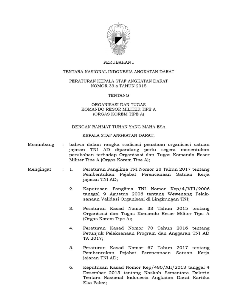 Perubahan 1 Orgas Korem Tipe A | PDF