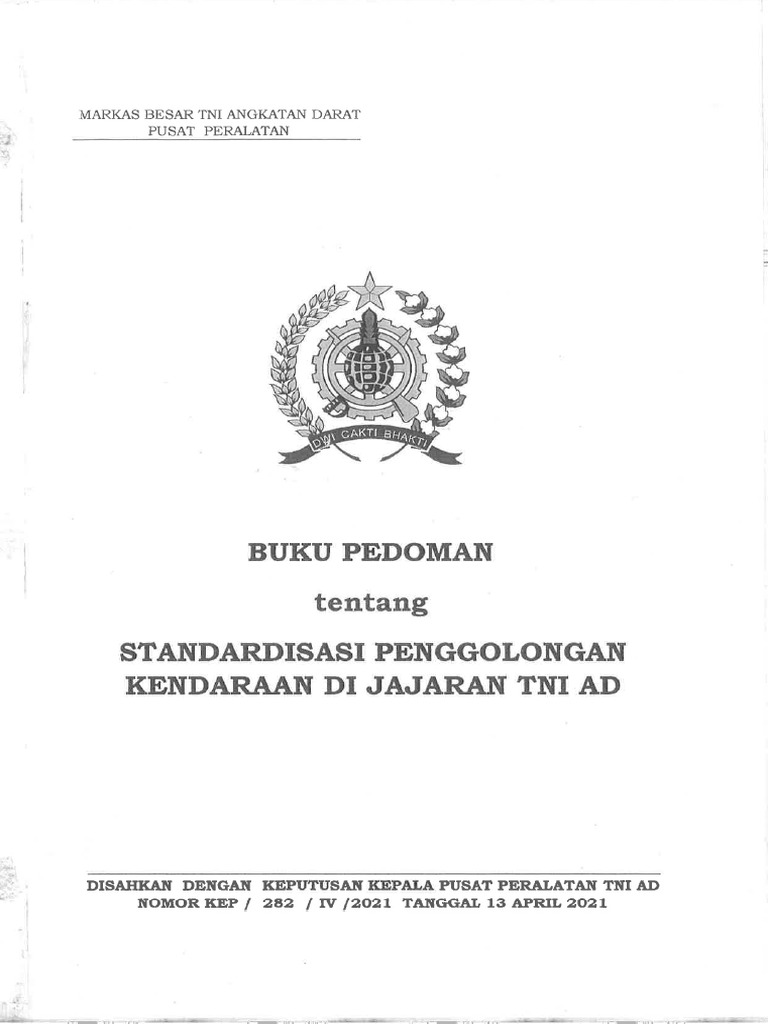 Buku Pedoman Pengelompokan Kendaraan... Kep Kasad No 282 TH 2021 | PDF
