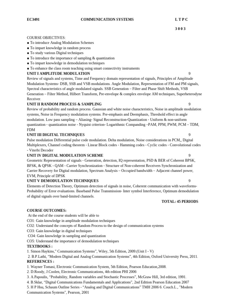 Communication Systems Course Overview | PDF | Modulation | Electrical ...